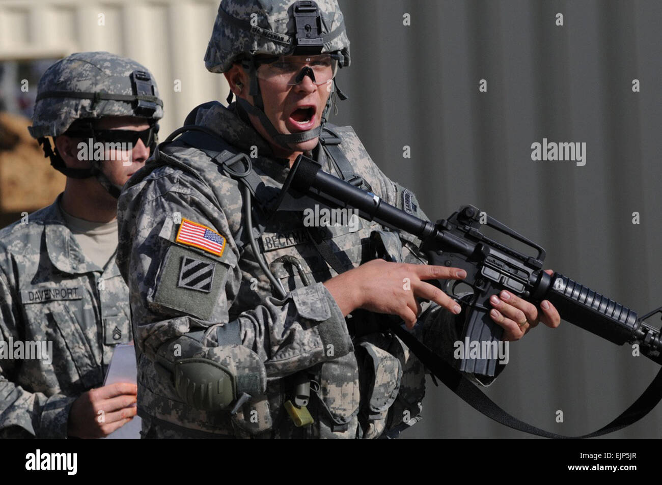 Sgt. 1st Class Aaron Beckman, representing U.S. Army Europe, reacts to ...