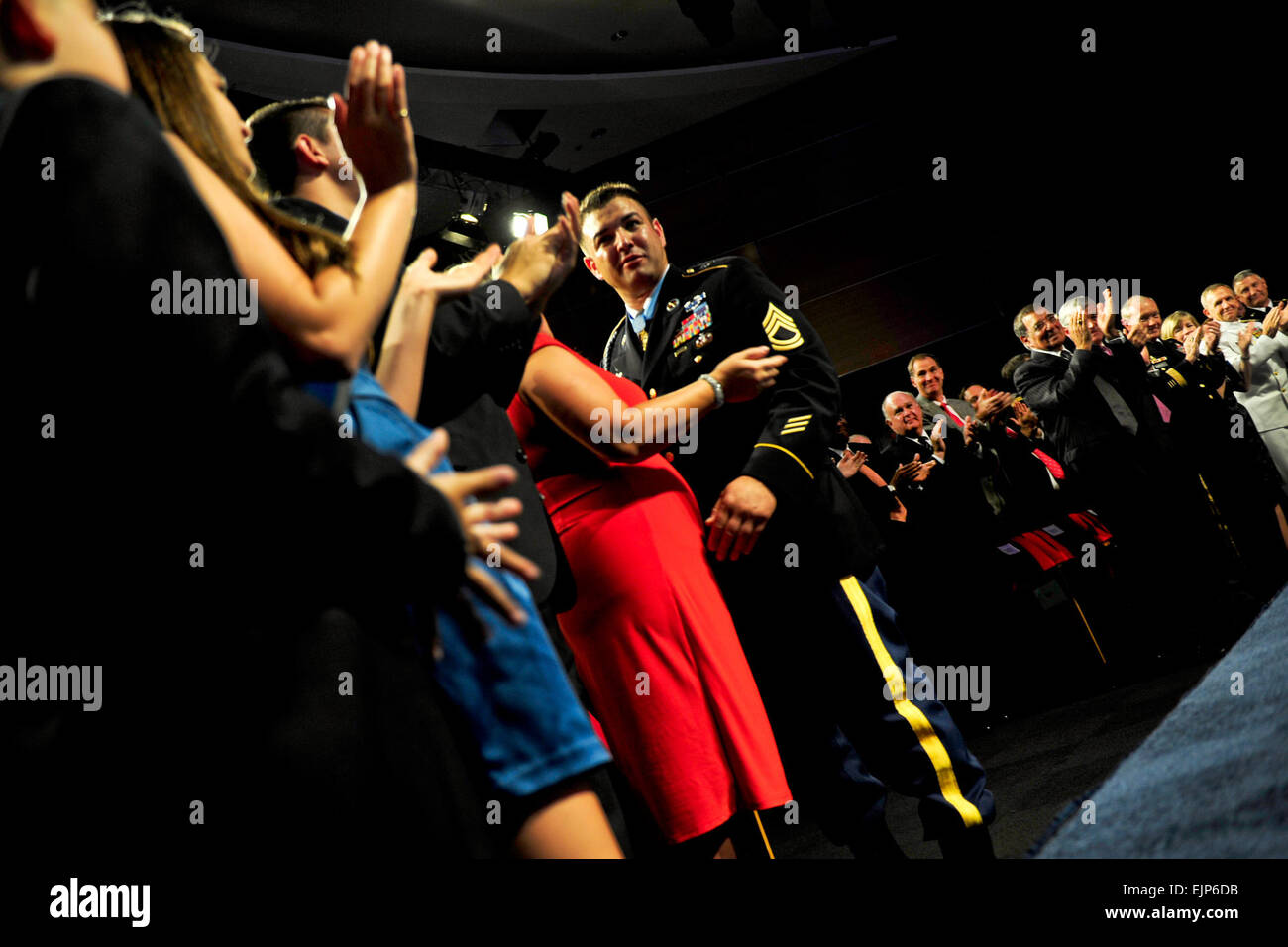 Medal of Honor recipient Army Sgt. 1st Class Leroy A. Petry receives a ...