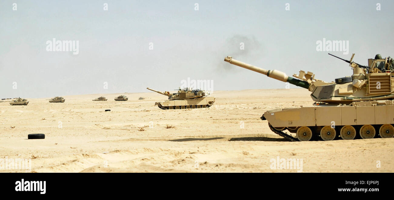 Abrams Main Battle Tank platoons position themselves on the battlefield ...