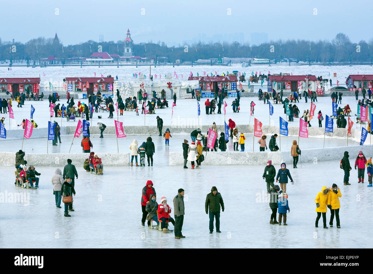 China, Heilongjiang Province, Harbin, entertainment on the Songhua ...