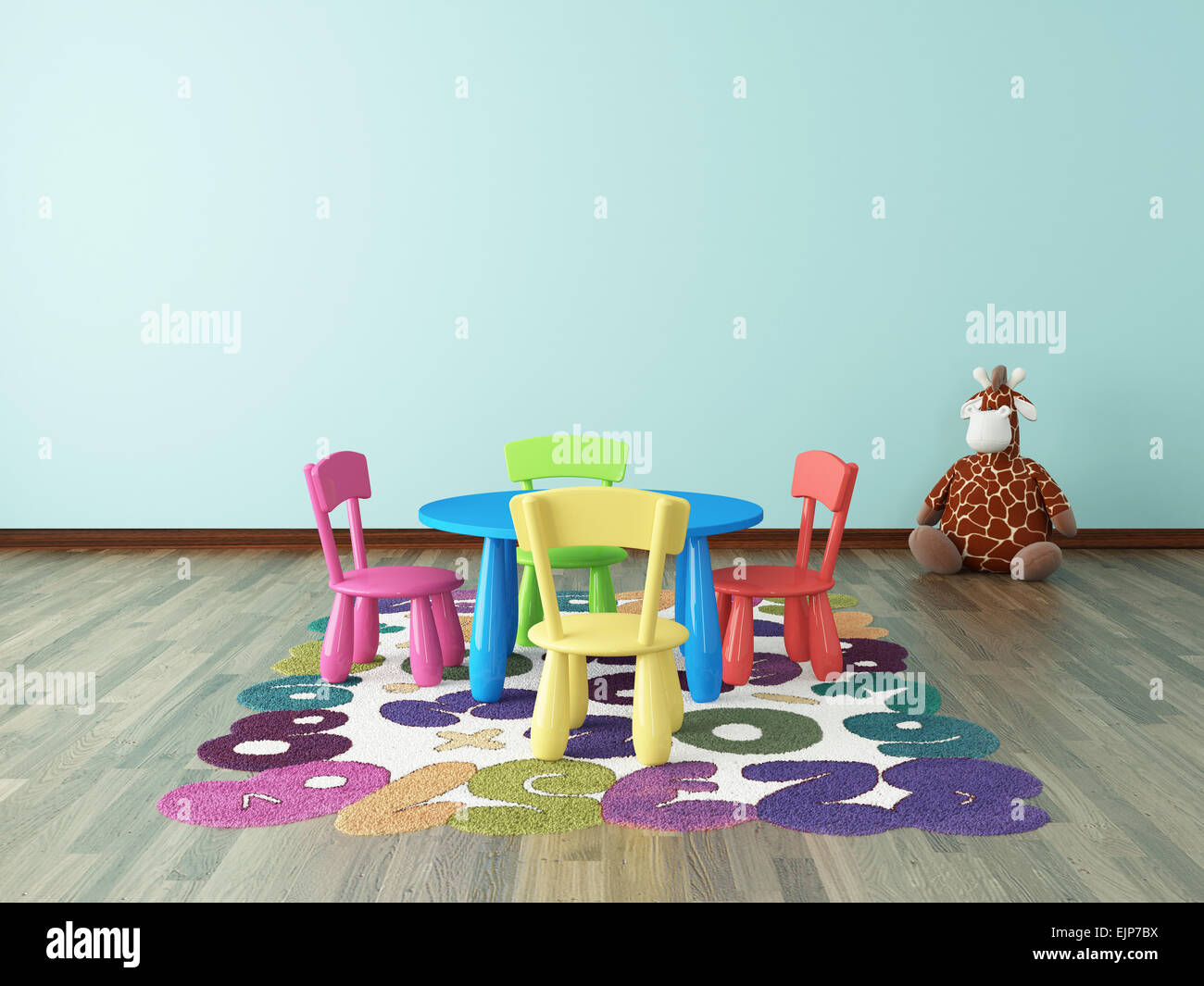 preschool or kids room with colorful table rendering Stock Photo - Alamy