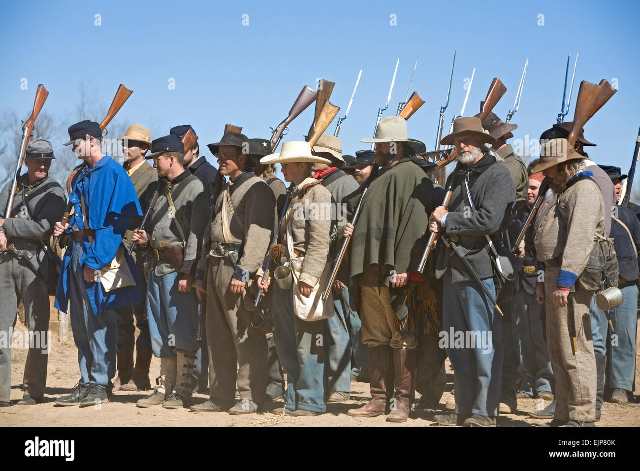 Confederate Army soldiers after surrender, Civil War reenactment, near ...