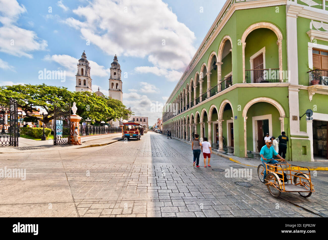 Campeche, Mexico - April 19, 2014: locals and tourists in main square ...