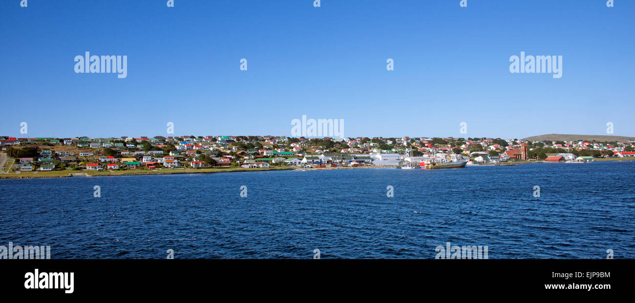 Panoramic view of Port Stanley from the sea Falkland Islands Stock ...