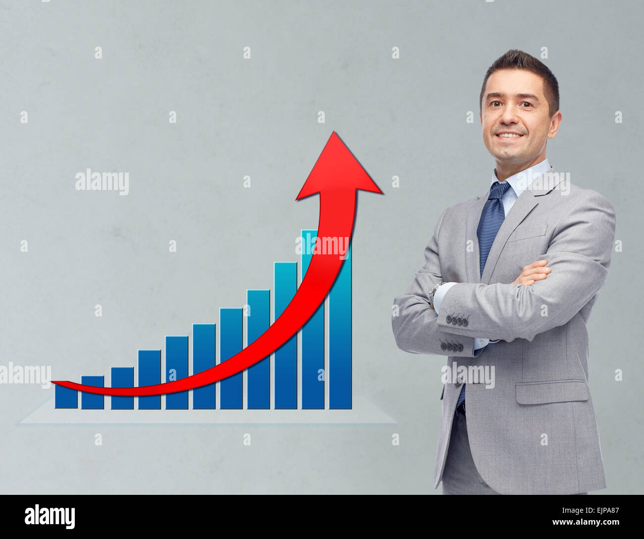 happy businessman in suit with growth chart Stock Photo - Alamy