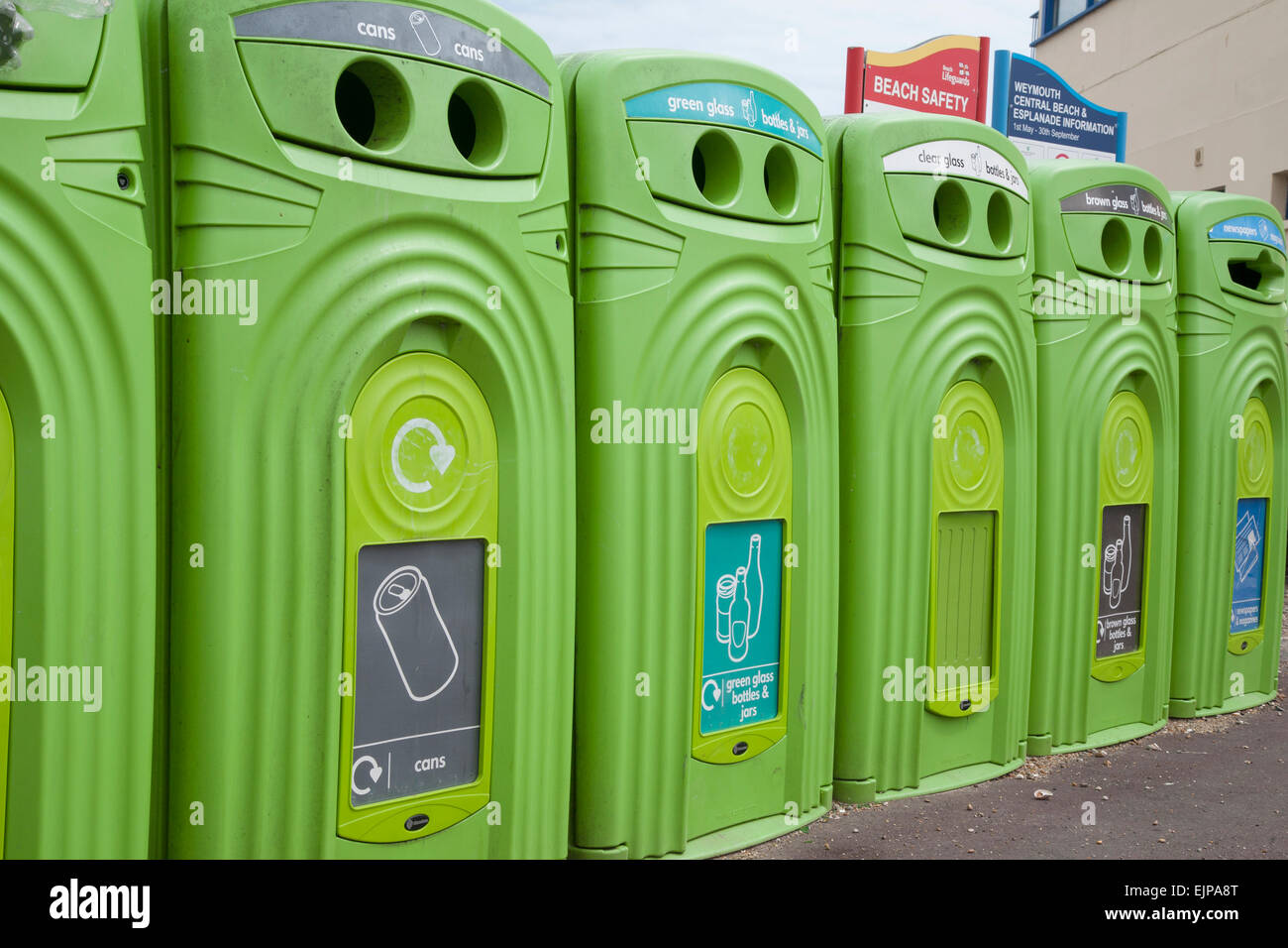 Green Recycling Containers, Weymouth, England, UK Stock Photo - Alamy