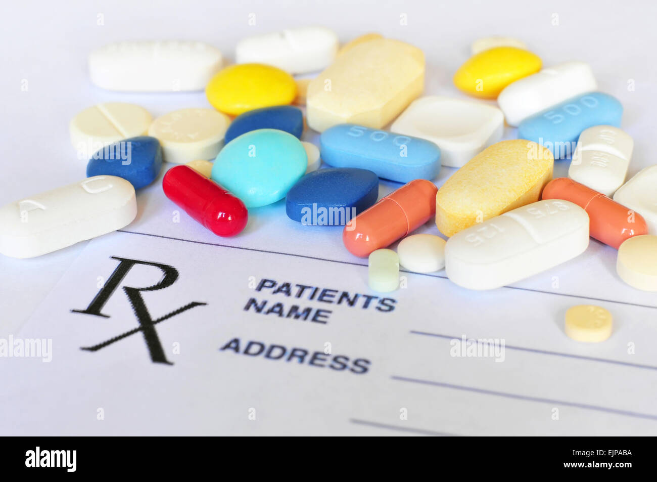 Close up photo of prescription pills with prescription paper Stock ...