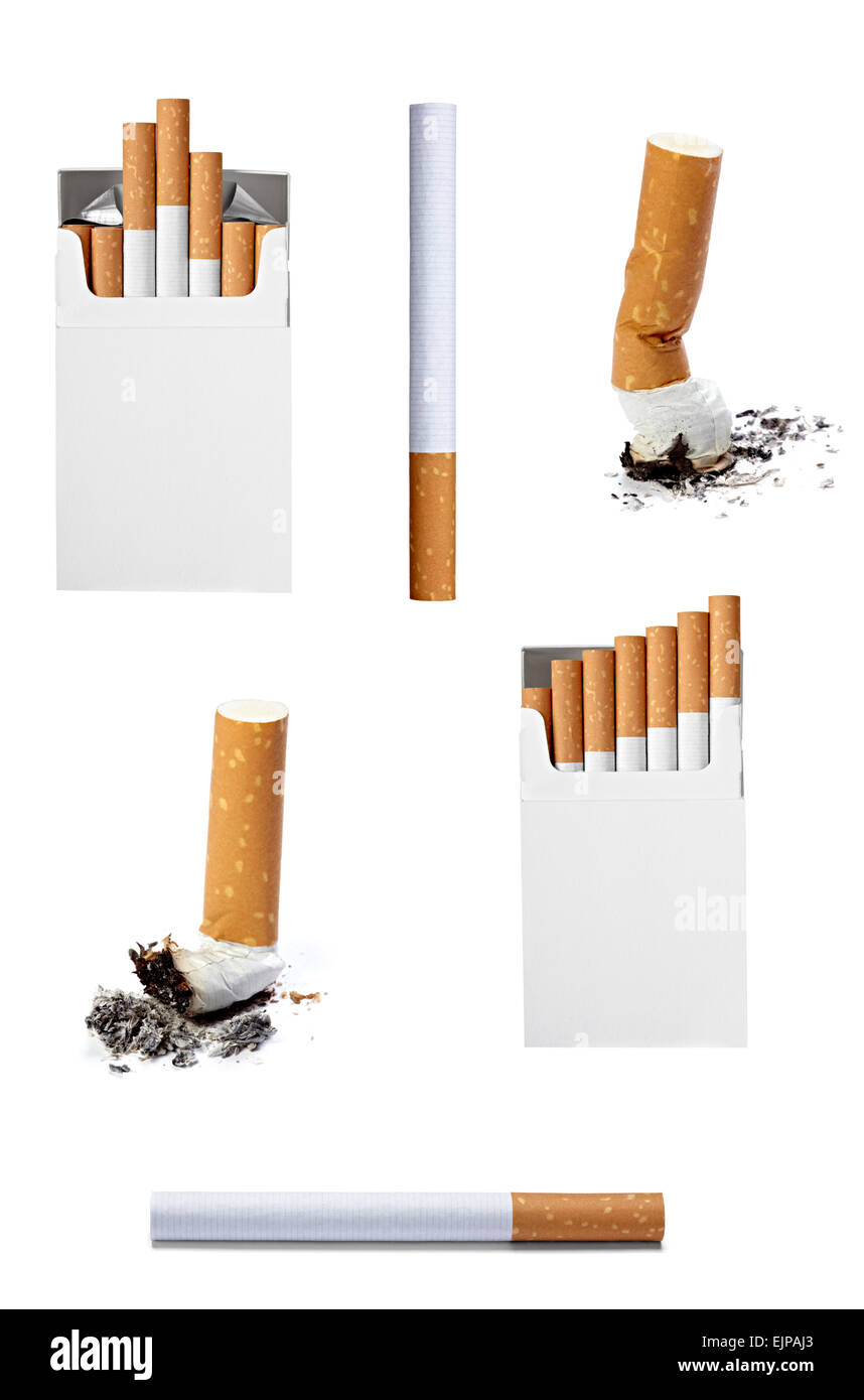 collection of various cigarettes on white background. each one is shot ...