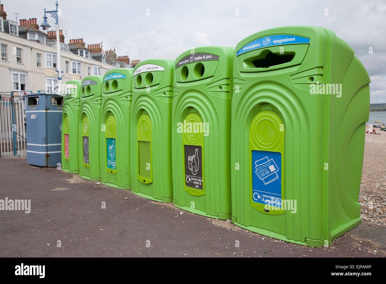 Green Recycling Containers, Weymouth Stock Photo - Alamy