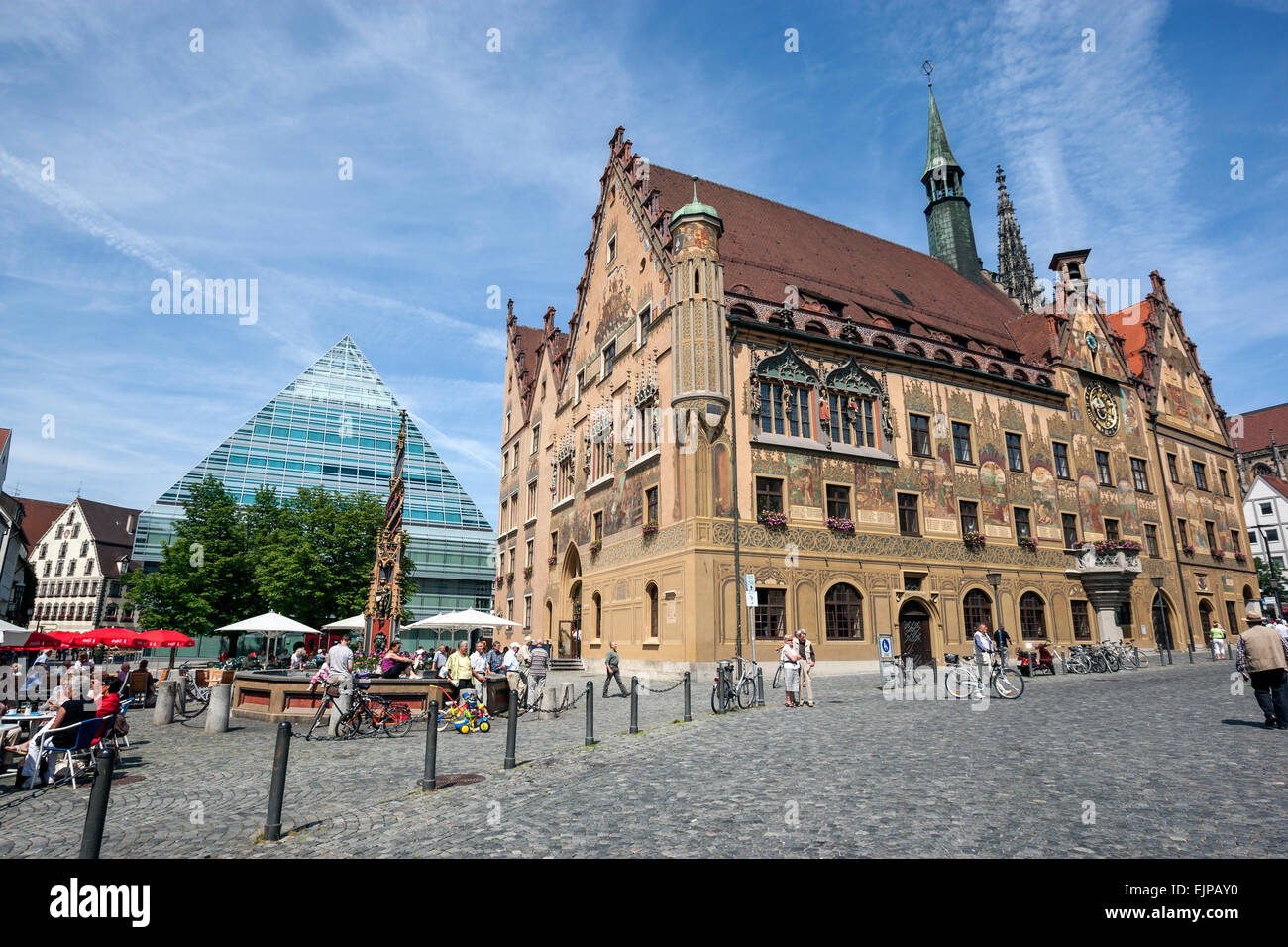 Ulm Marktplatz, market square, with town hall and public library Glass ...