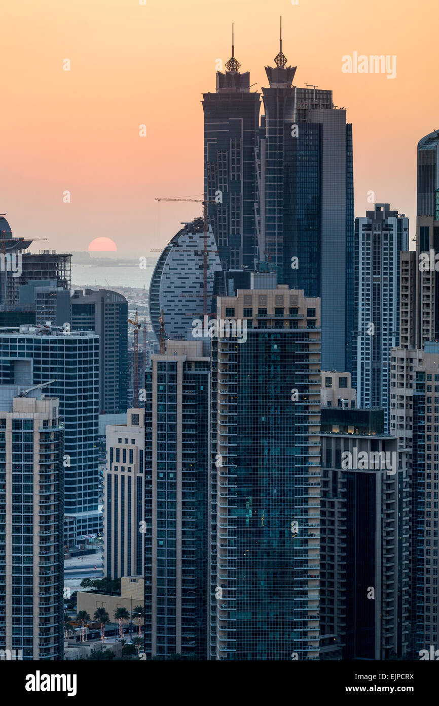 United Arab Emirates, Dubai, Sheikh Zayed Rd, traffic and new high rise ...