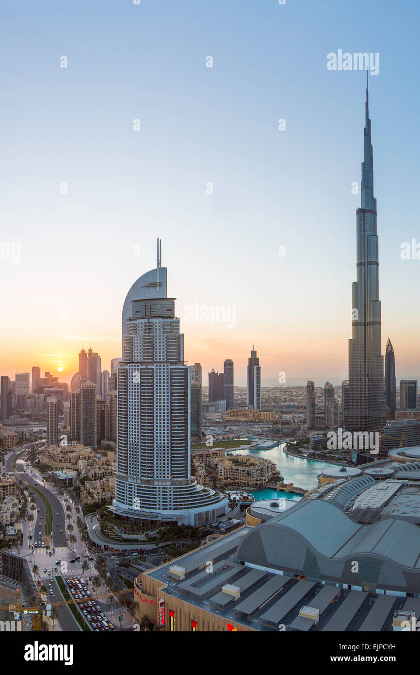 Dubai UAE, Burj Khalifa, modern skyscraper development, elevated view ...