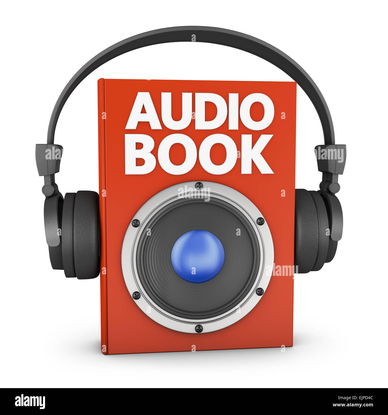 red audiobook with speakers and headphones on a white background Stock ...