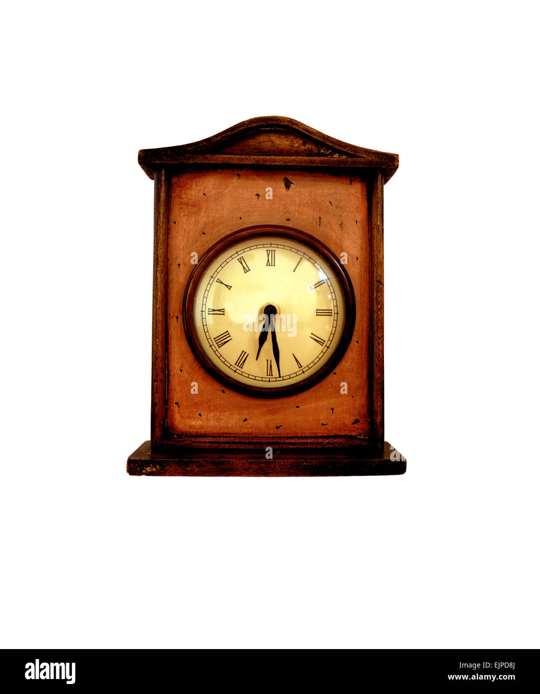 Old brown wooden clock on white background Stock Photo - Alamy