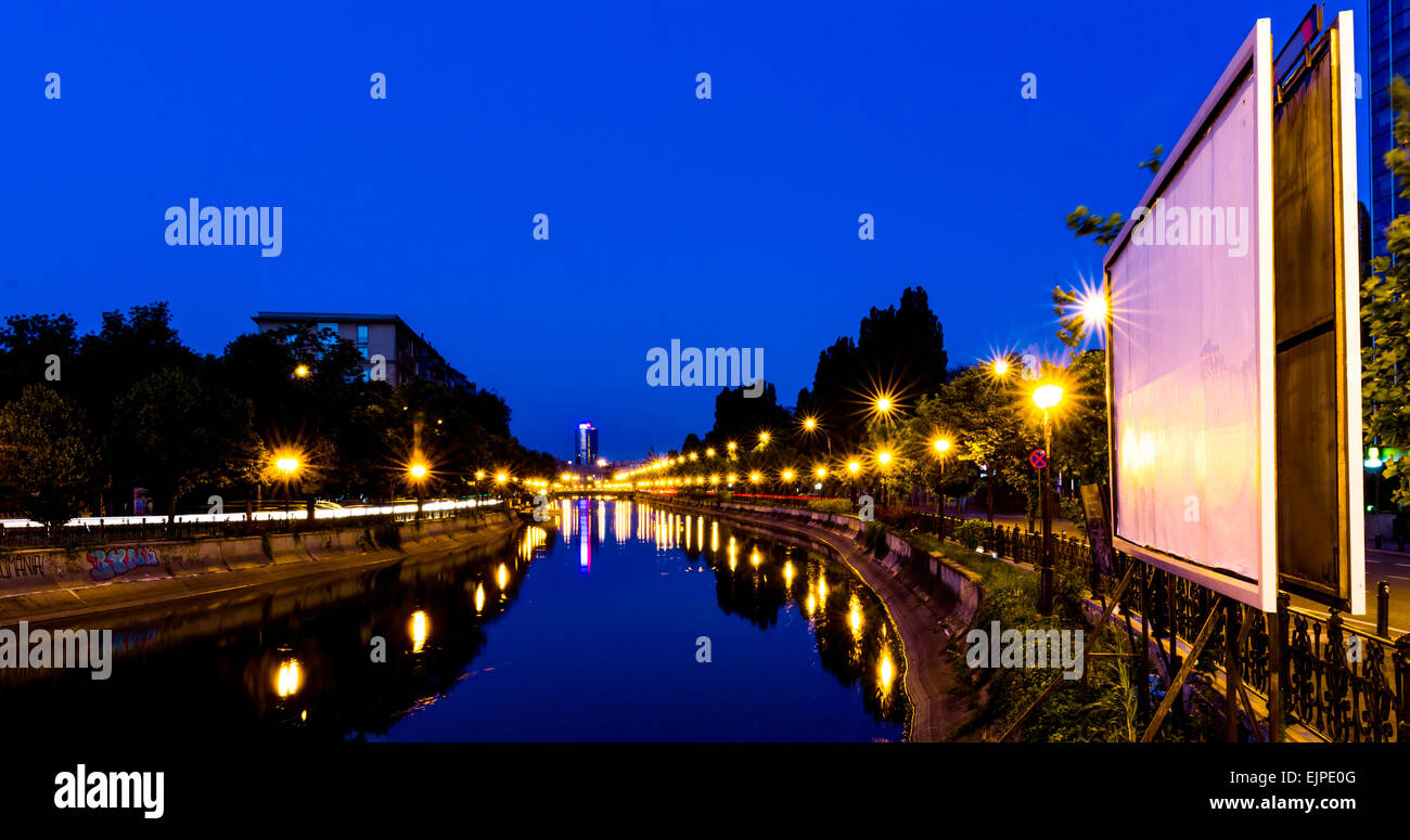 Dambovita river in Bucharest, at night Stock Photo - Alamy