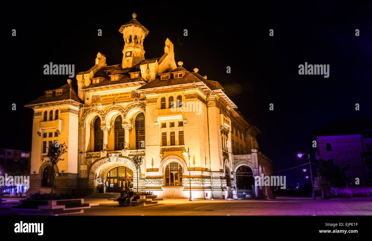 History and Architecture Museum at night in Constanta, Romania Stock ...