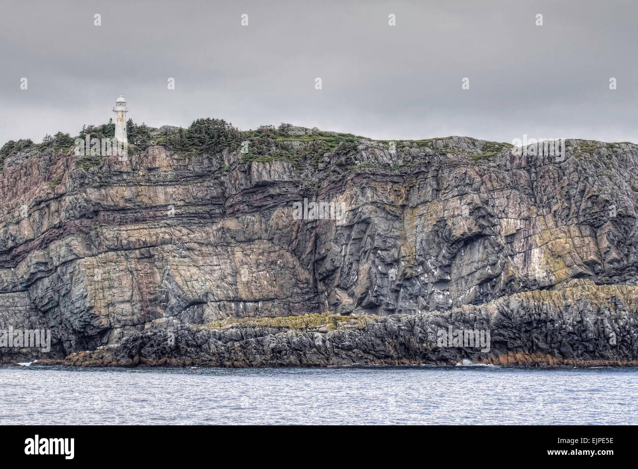 The lighthouse on the cliff at Bull' Bay, Newfoundland, Canada Stock ...