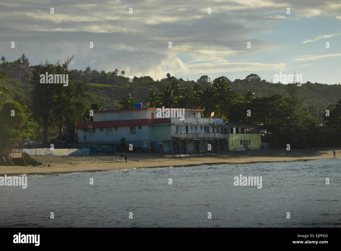 Houses at the shore of Jobos beach. Isabela, Puerto Rico. US territory ...