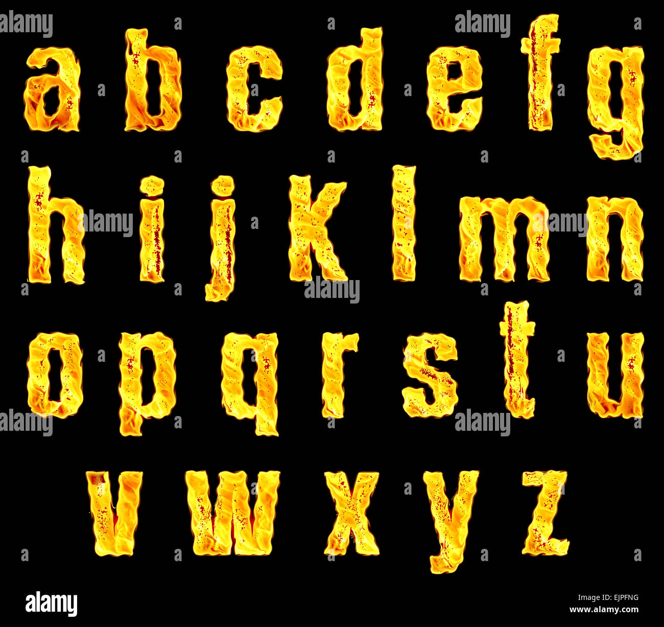 Lowercase letters of the alphabet on fire Stock Photo - Alamy