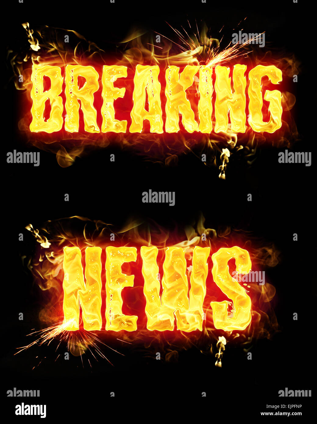 Breaking news words in blazing flames Stock Photo - Alamy
