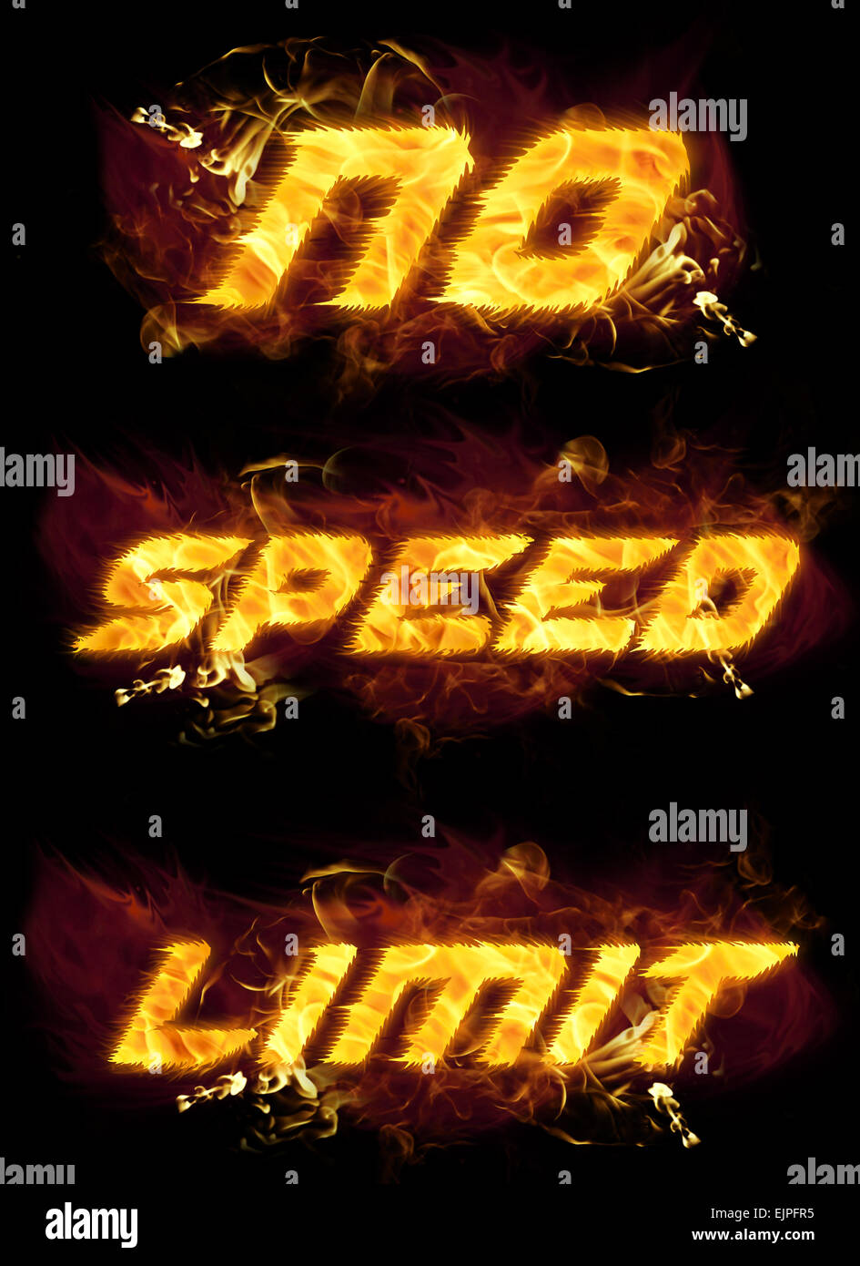 No speed limit text on fire with yellow, orange and purple flames Stock ...