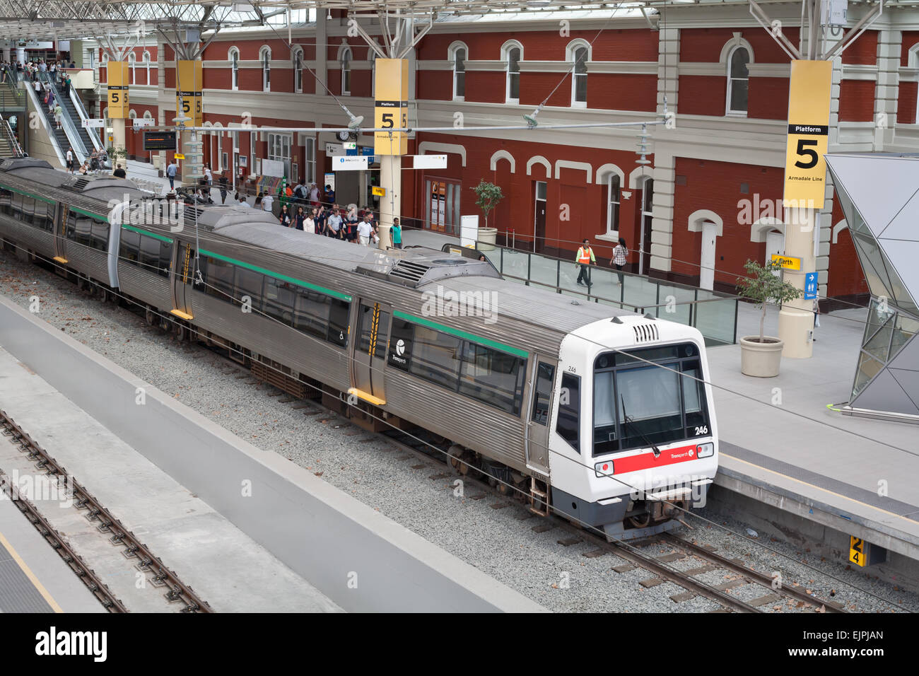 An electric train sitting at the platform (Armadale line) in Perth ...