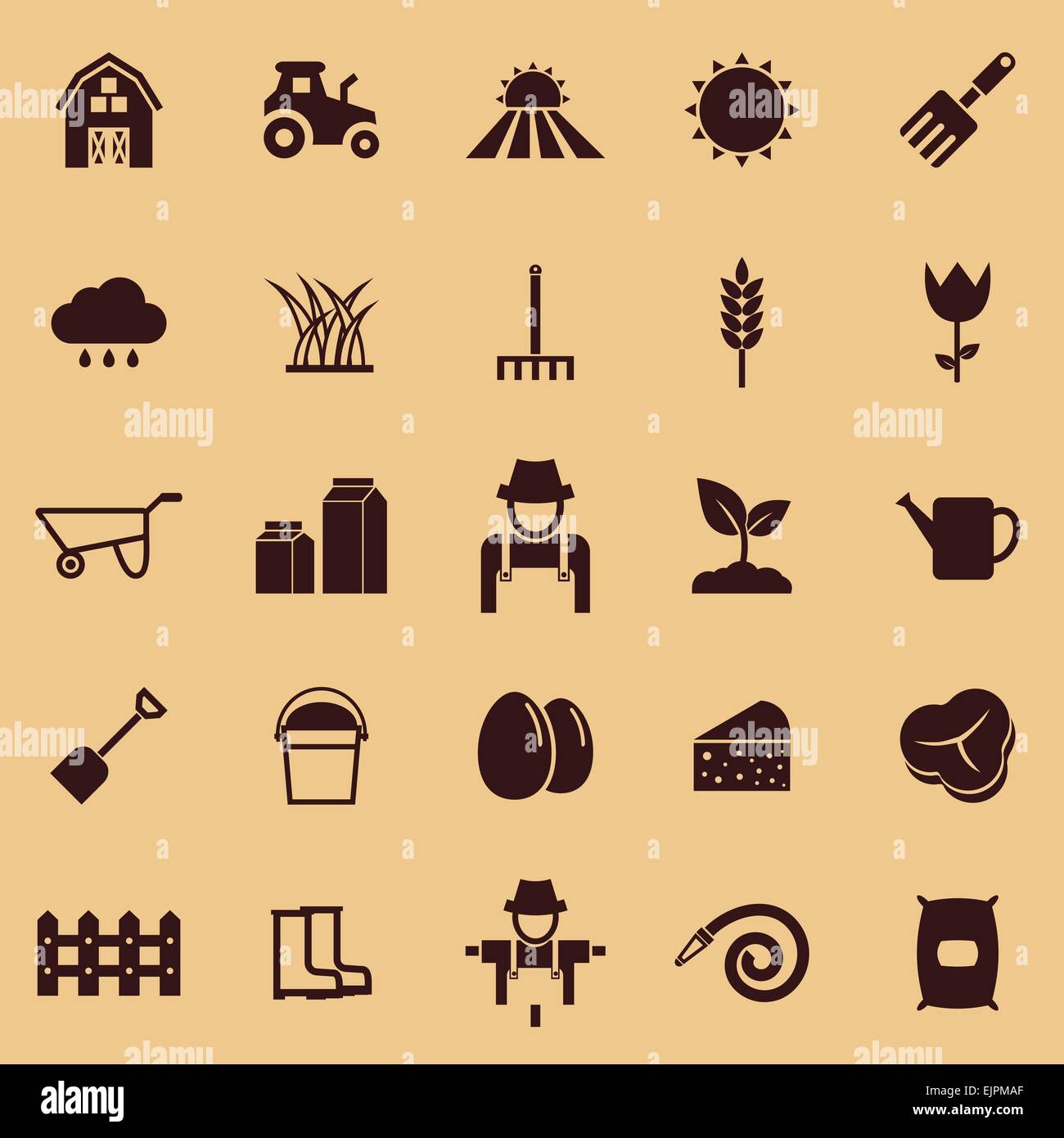 Farming color icons on brown background, stock vector Stock Vector ...