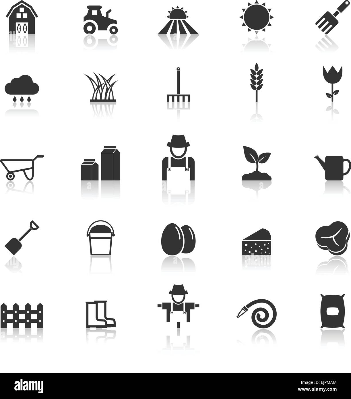 Farming icons with reflect on white background, stock vector Stock ...