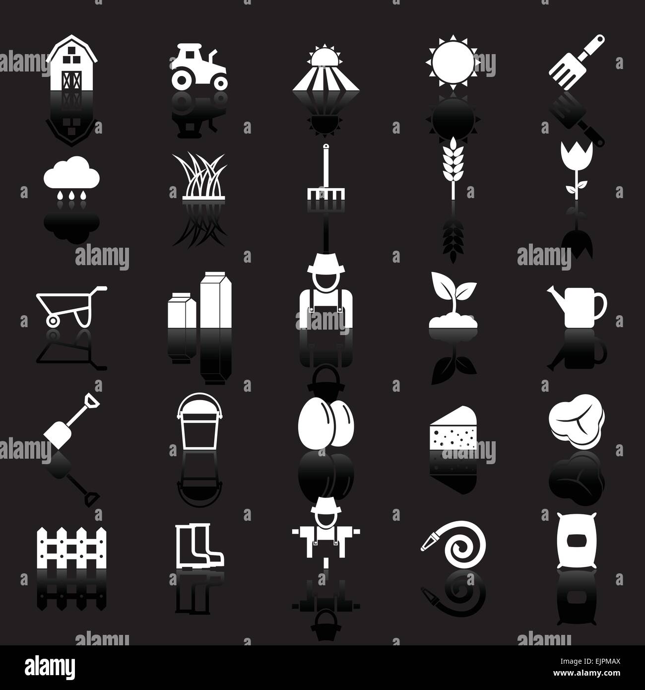 Farming icons with reflect on black background, stock vector Stock ...