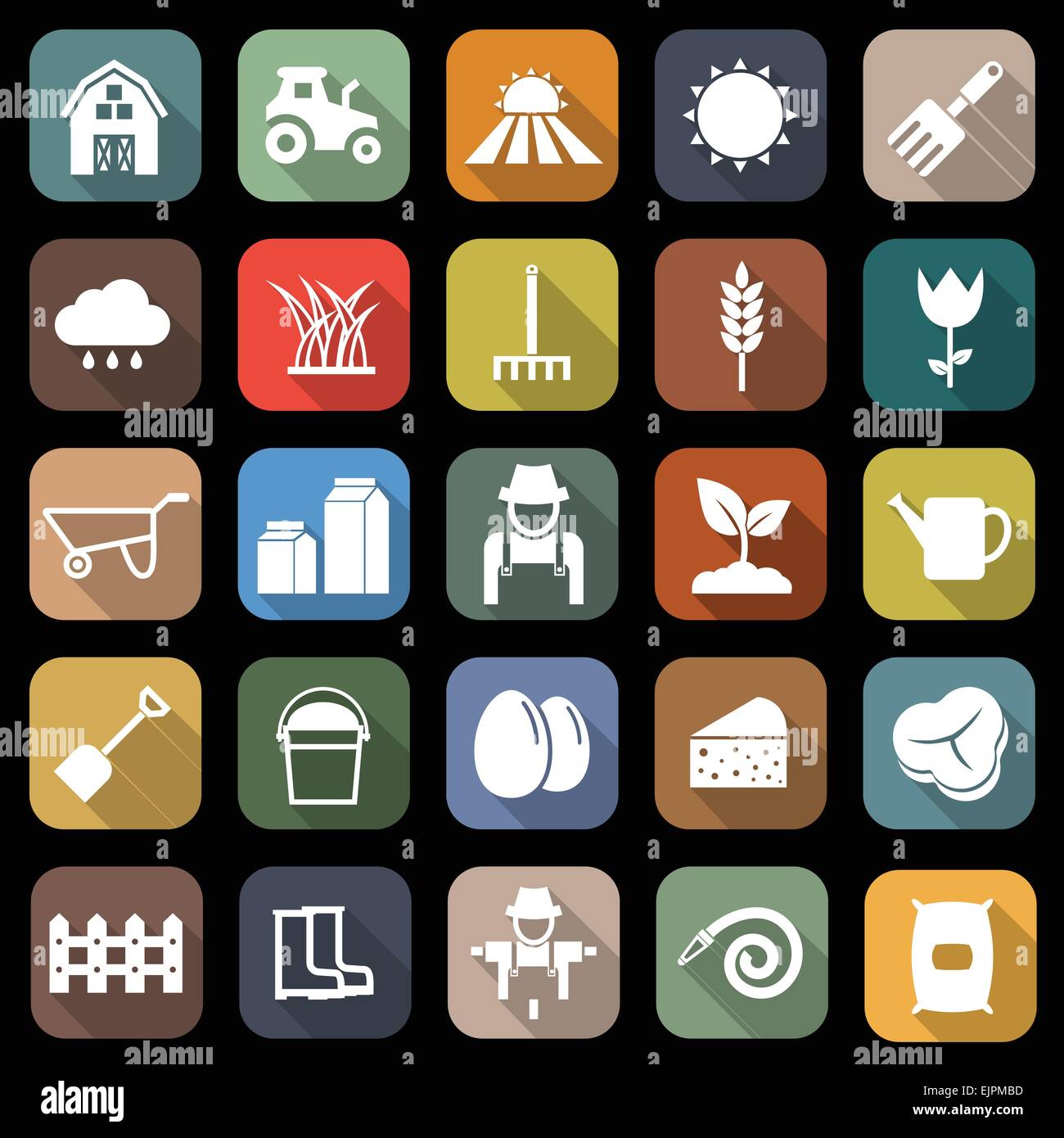 Farming flat icons with long shadow, stock vector Stock Vector Image ...