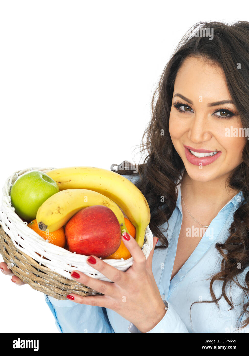 Attractive Young Woman Holding a Bowl of Fruit Stock Photo - Alamy
