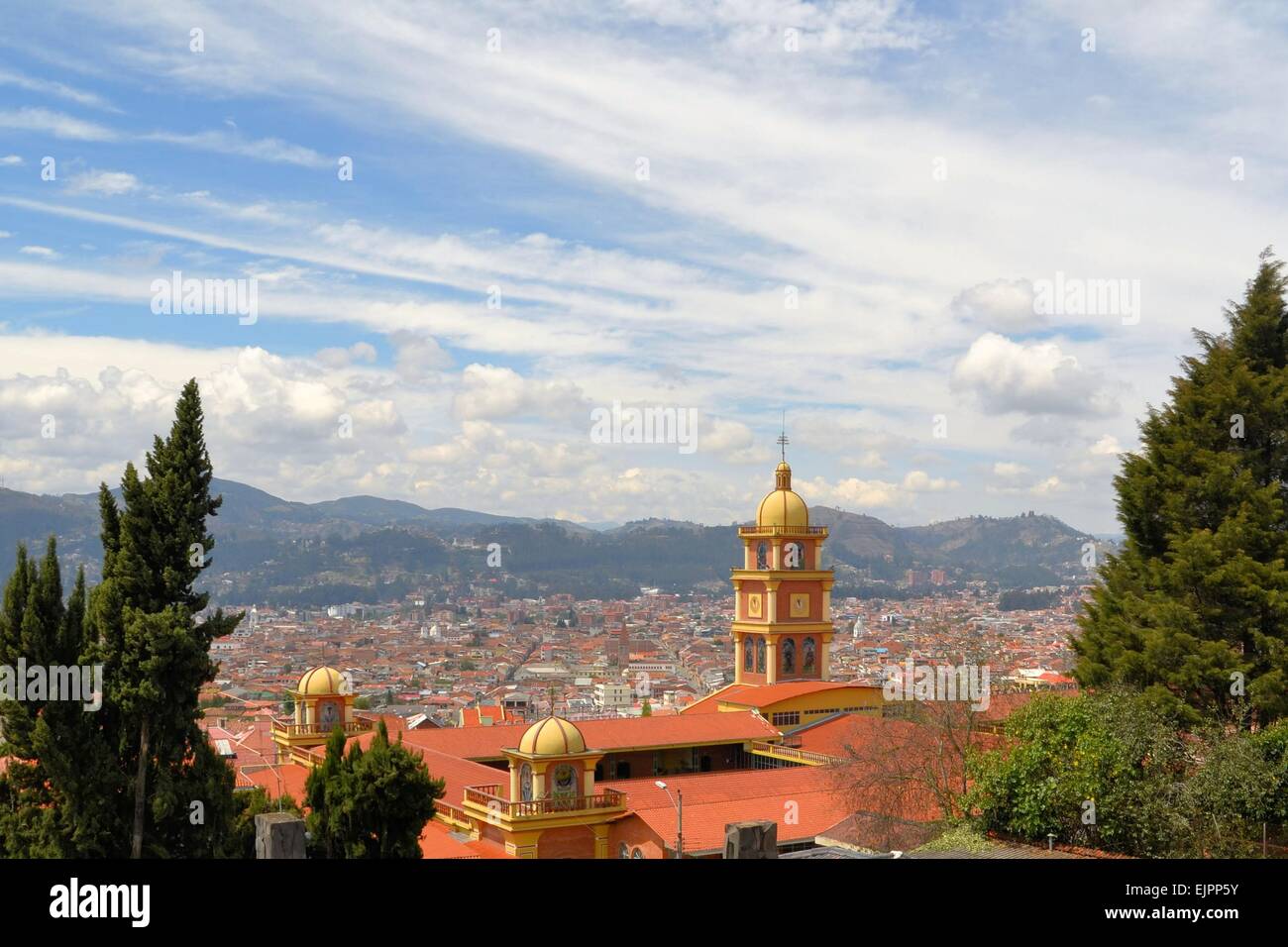 Aerial view of Spanish Colonial historic center in Cuenca, Ecuador ...