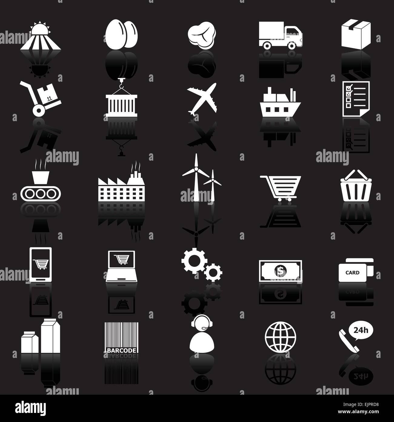 Supply chain icons with reflect on black background, stock vector Stock ...