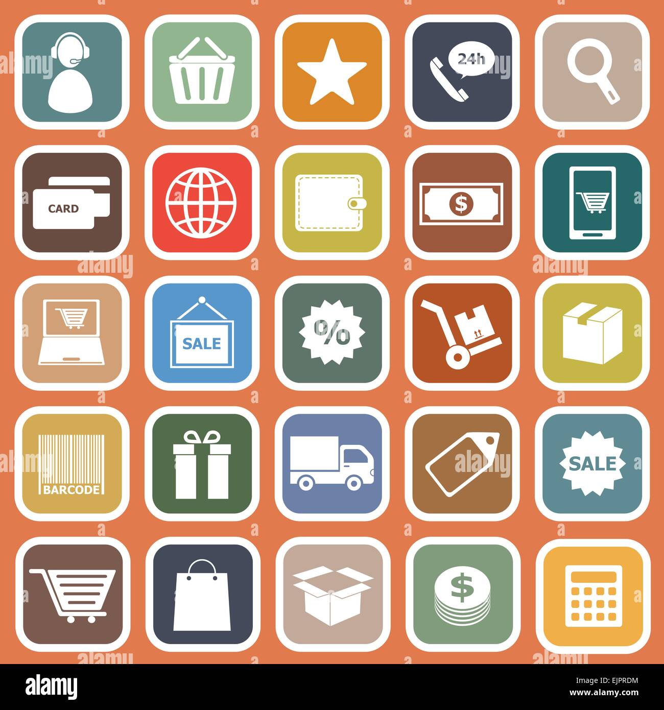E-commerce flat icons on orange background, stock vector Stock Vector ...