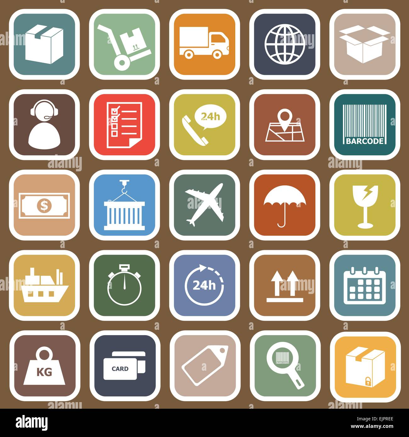 Logistics flat icons on brown background, stock vector Stock Vector ...