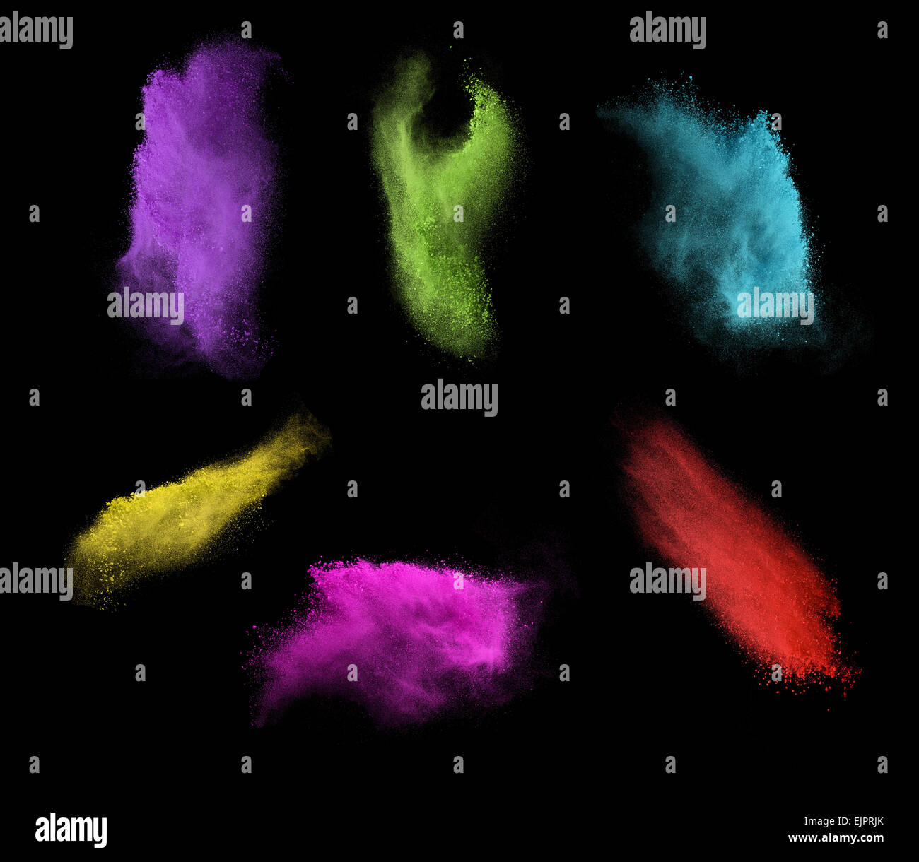 Color powder explosion set isolated on black Stock Photo - Alamy