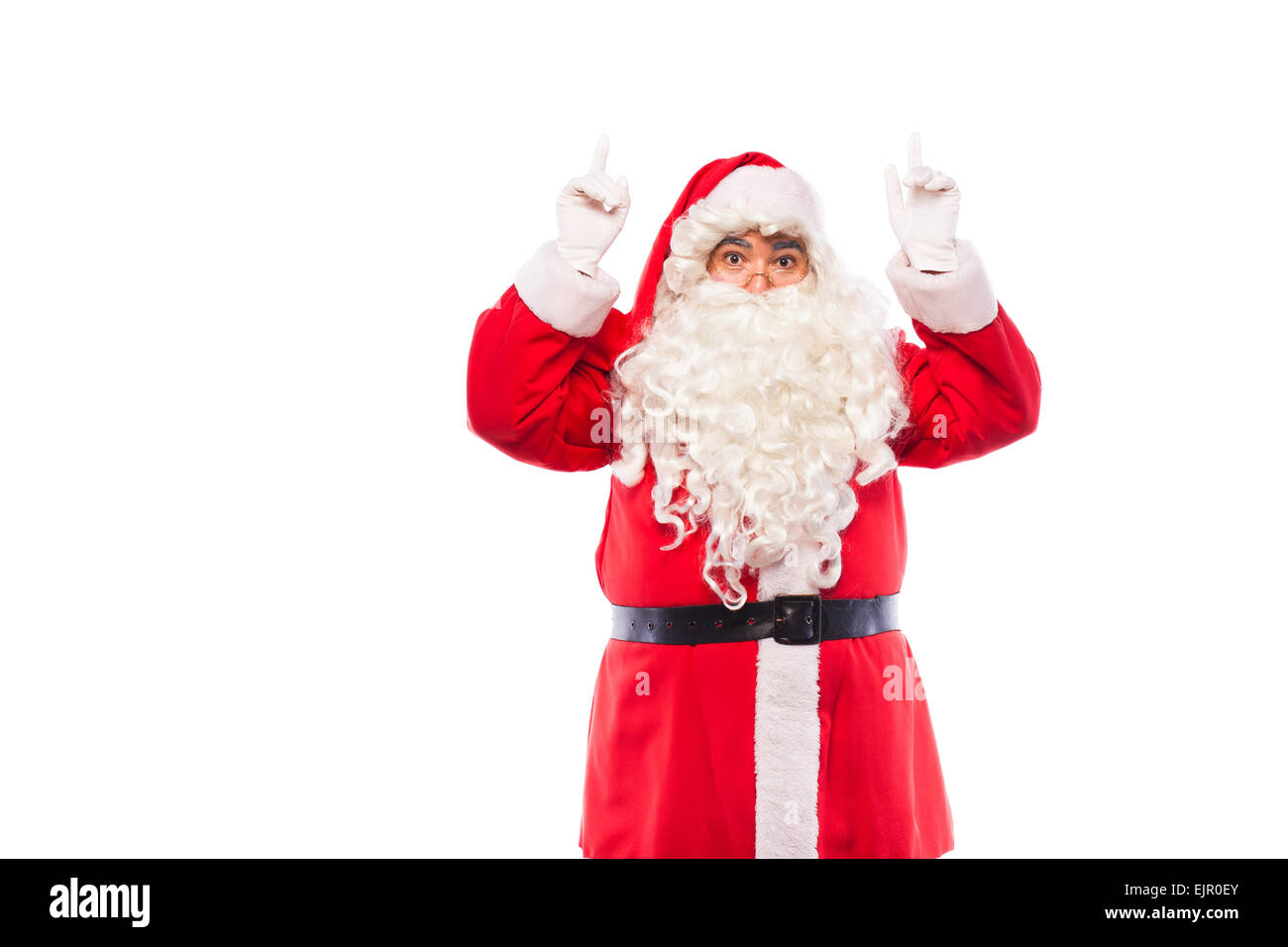 santa claus pointing up in white background, isolated Stock Photo - Alamy