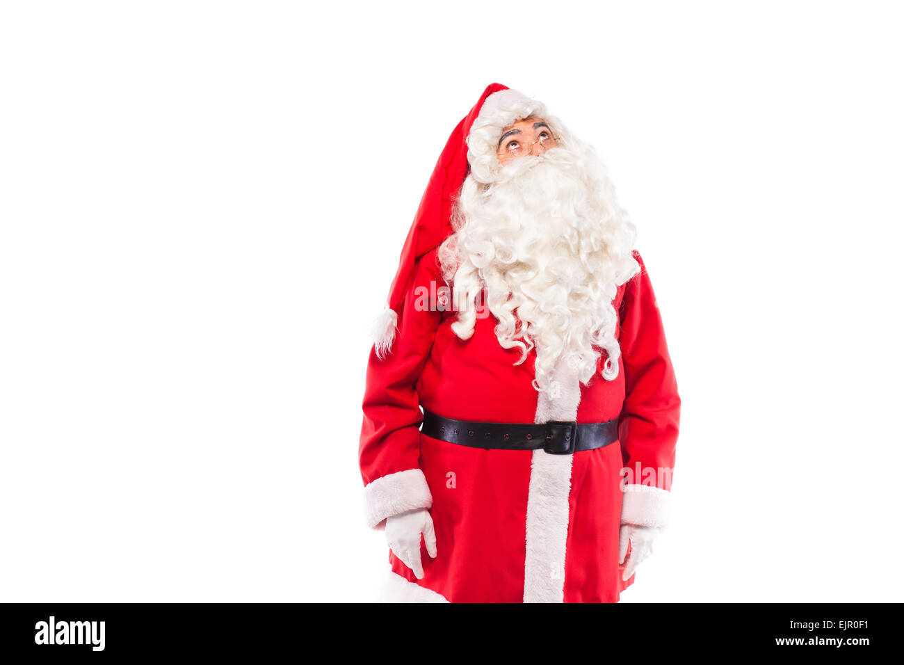 santa claus looking up in white background Stock Photo - Alamy