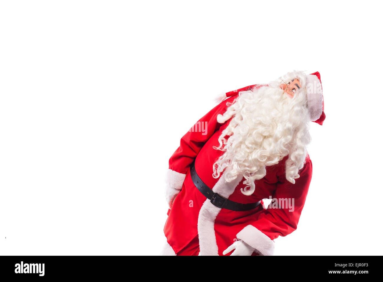 santa claus looking up in white background Stock Photo - Alamy
