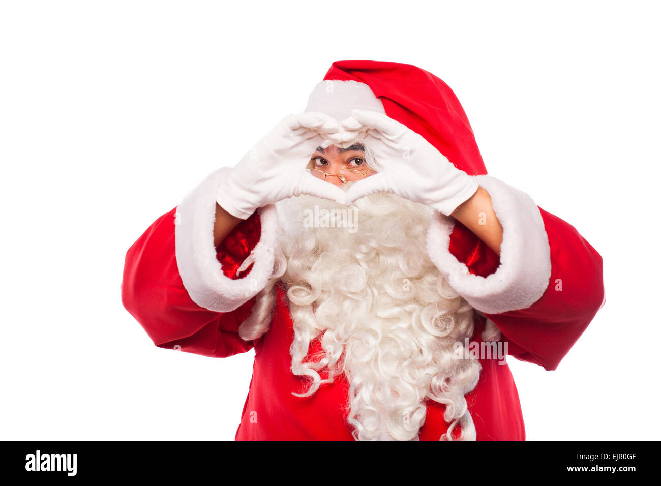 santa claus making heart sign with his hands on white background Stock ...