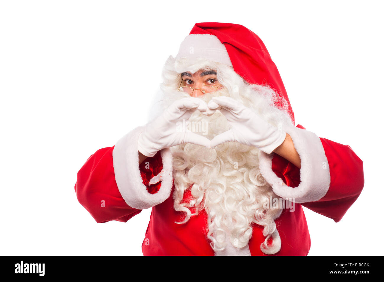santa claus making heart sign with his hands on white background Stock ...
