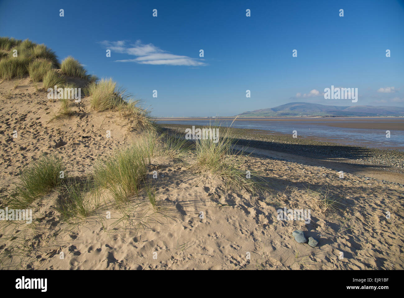 View of sand dunes and estuary, Duddon Sands, Duddon Estuary, Sandscale ...