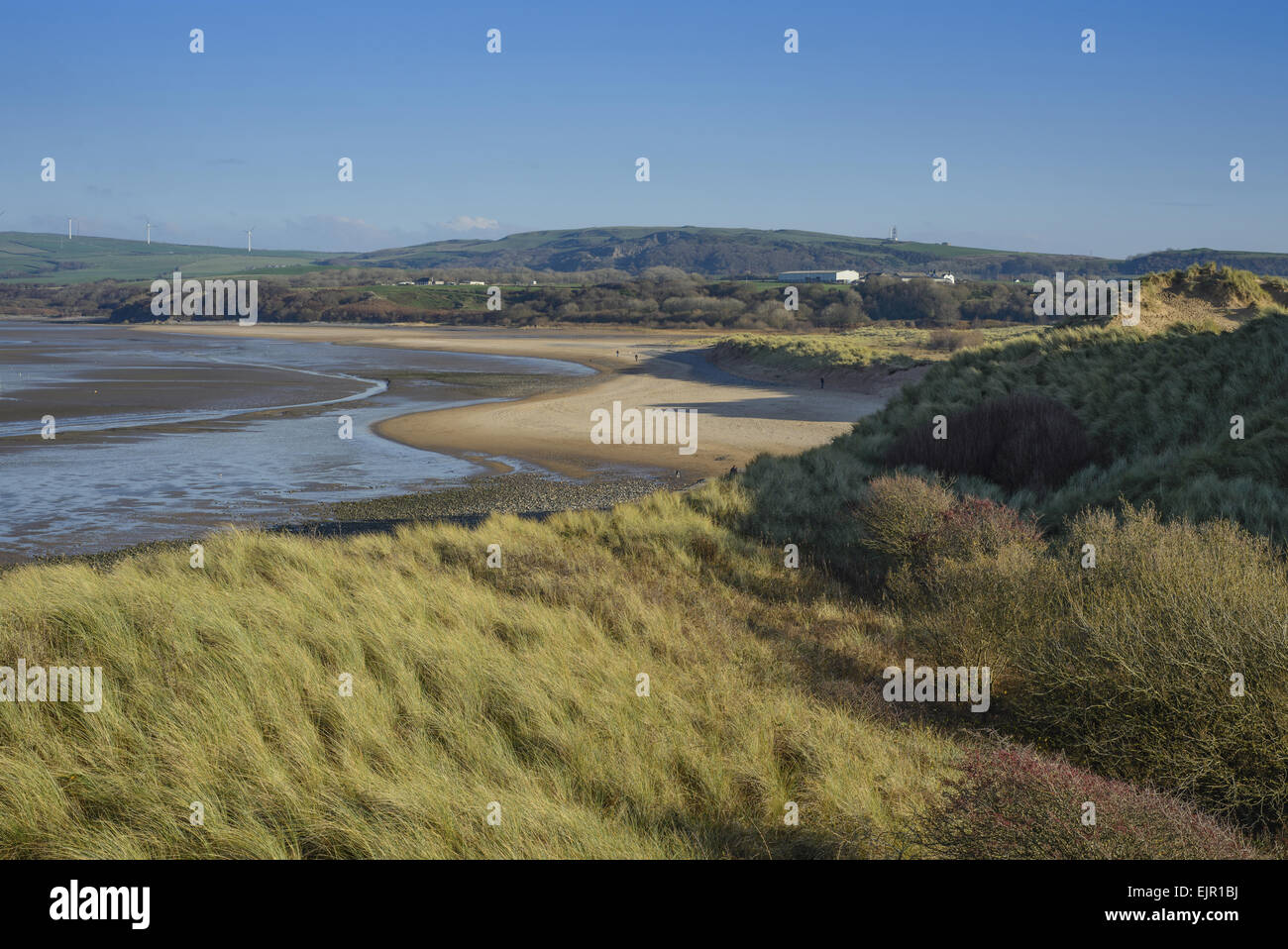 View of sand dunes and estuary, Duddon Sands, Duddon Estuary, Sandscale ...