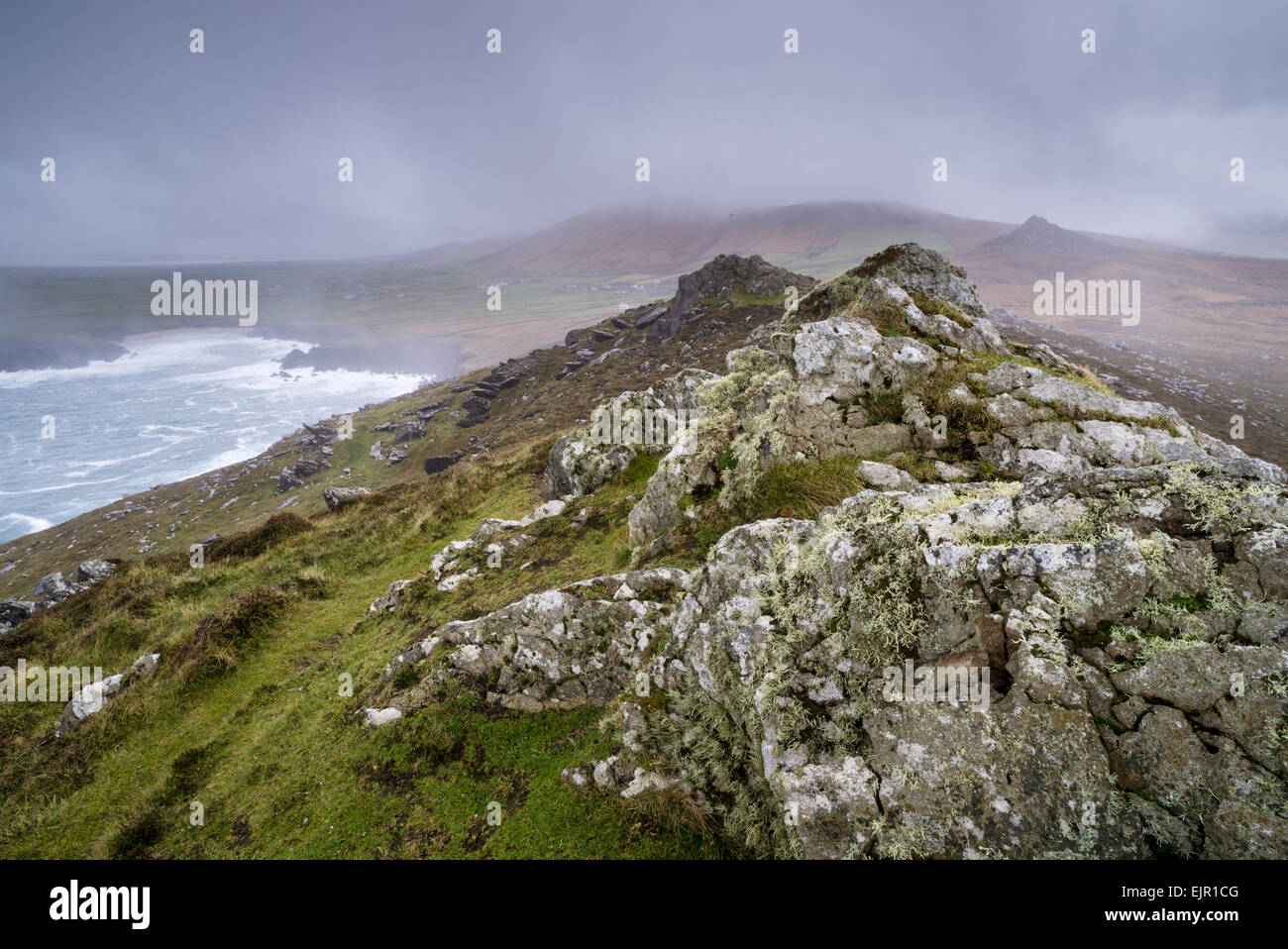 View from rocky hill overlooking coastline, looking from Waymont ...