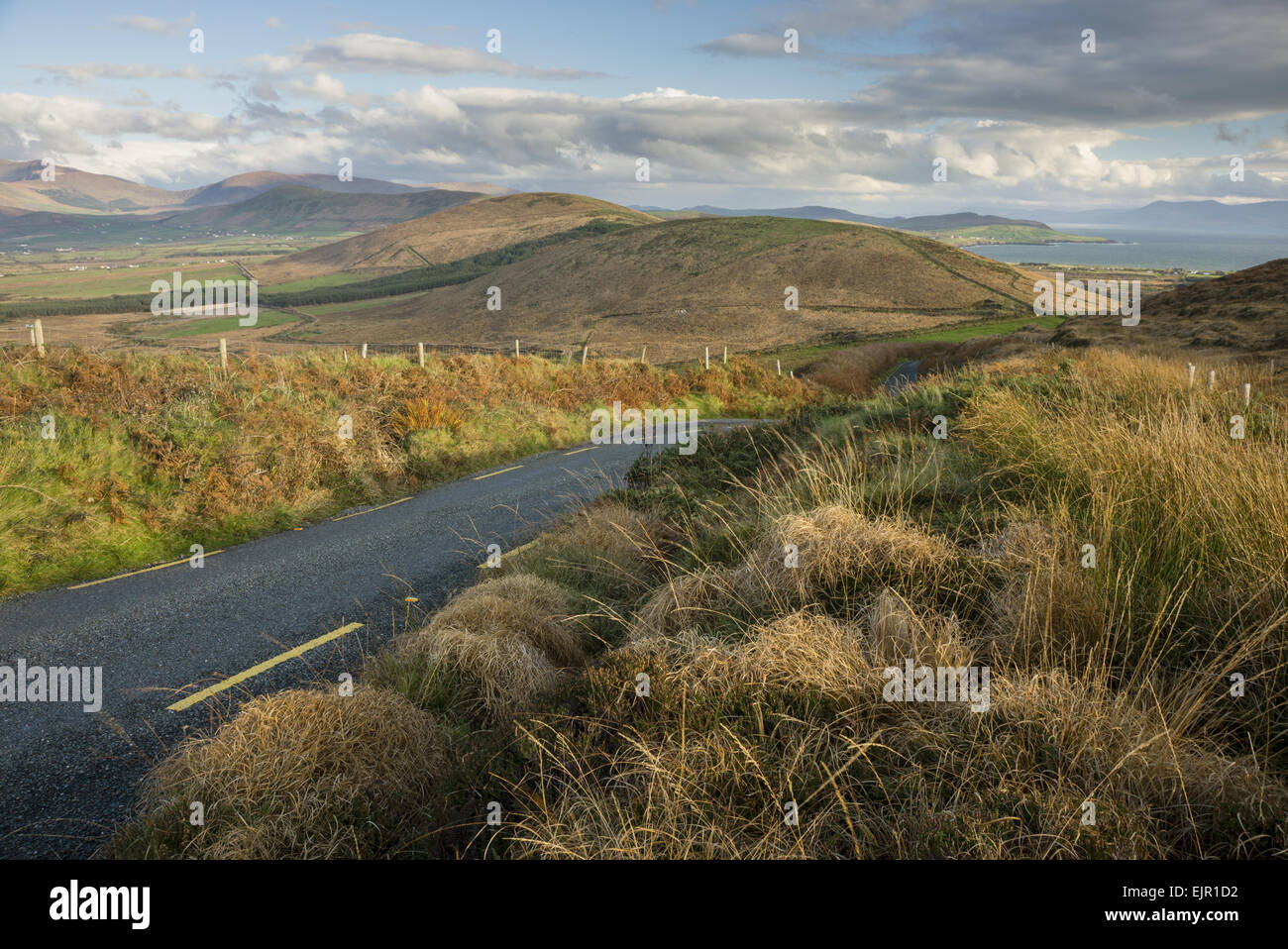 View of road and coastal villages, Dunquin and Commons South, Dingle ...