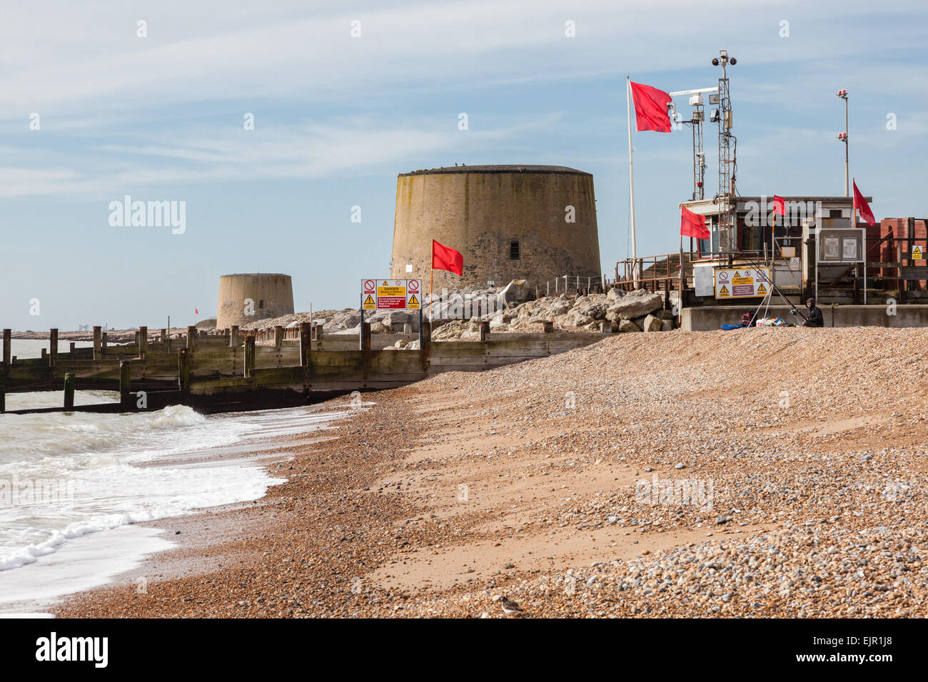 Anglers sit in the shelter of Hythe military firing range while red ...