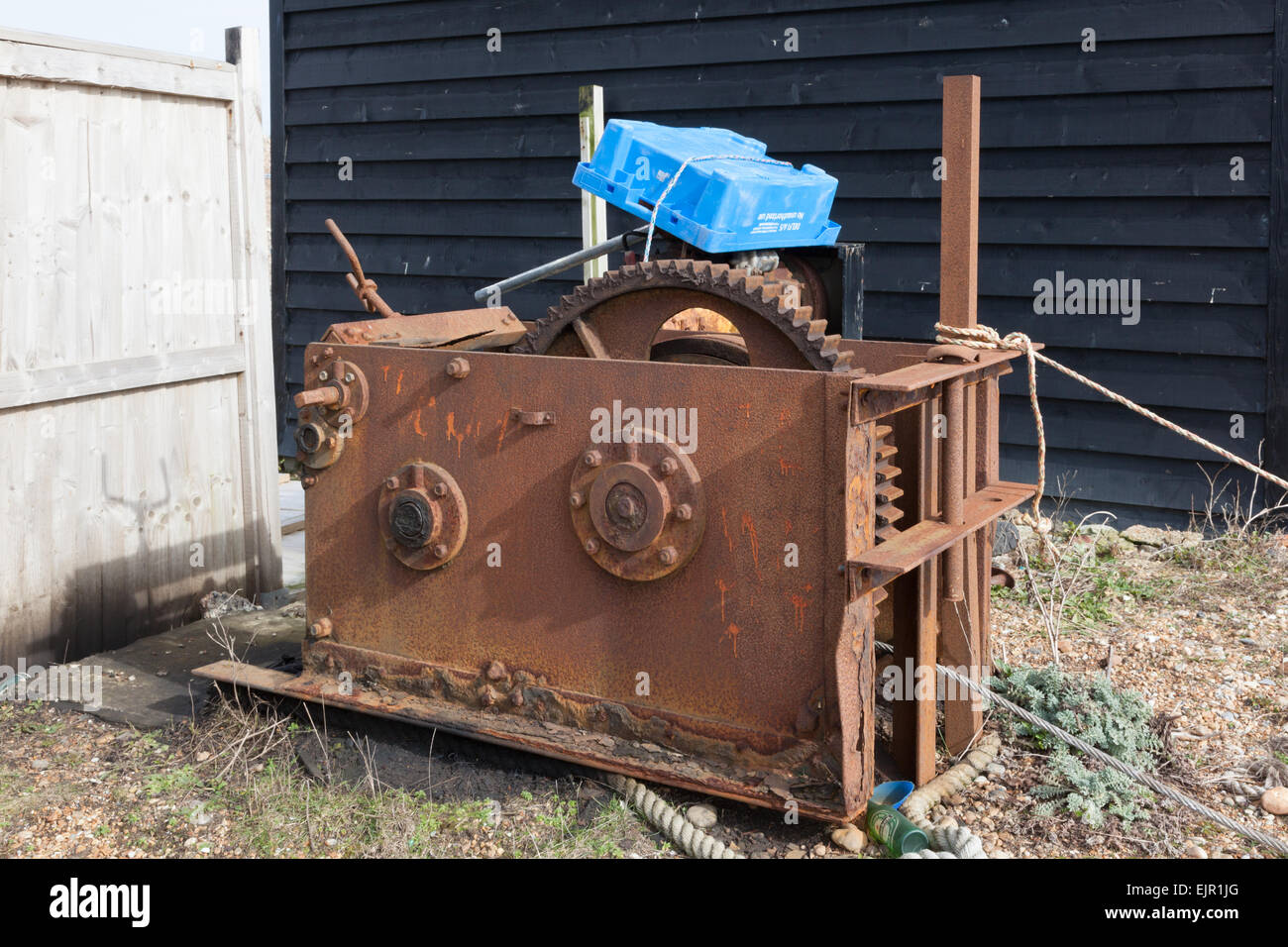 Old rusty boat winch still in use on Hythe beach to haul trawlers ...