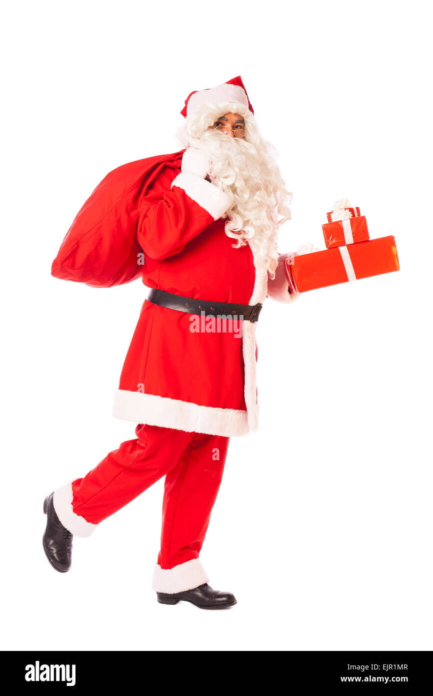 santa claus with gifts on white Stock Photo - Alamy