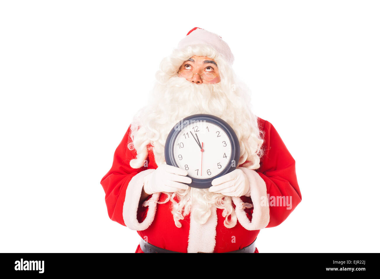 santa claus showing clock on white background Stock Photo - Alamy