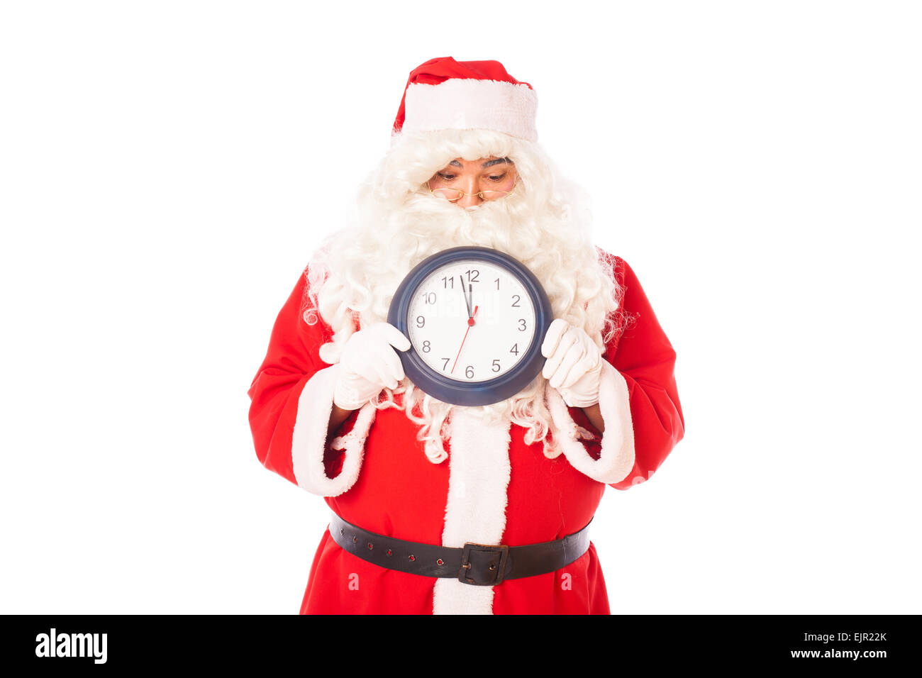 santa claus showing clock on white background Stock Photo - Alamy